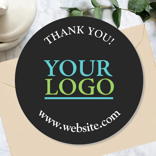 Your Logo, Name & Website Promo, Black Classic Round Sticker | Zazzle