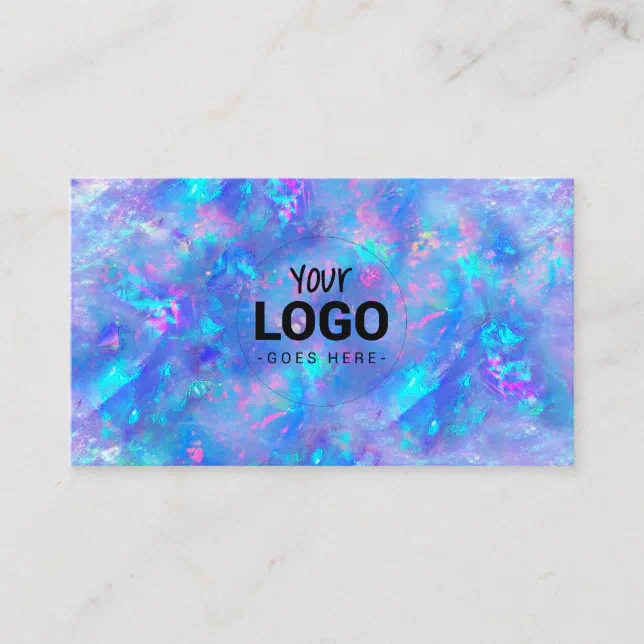 your logo on blue opal texture business card | Zazzle
