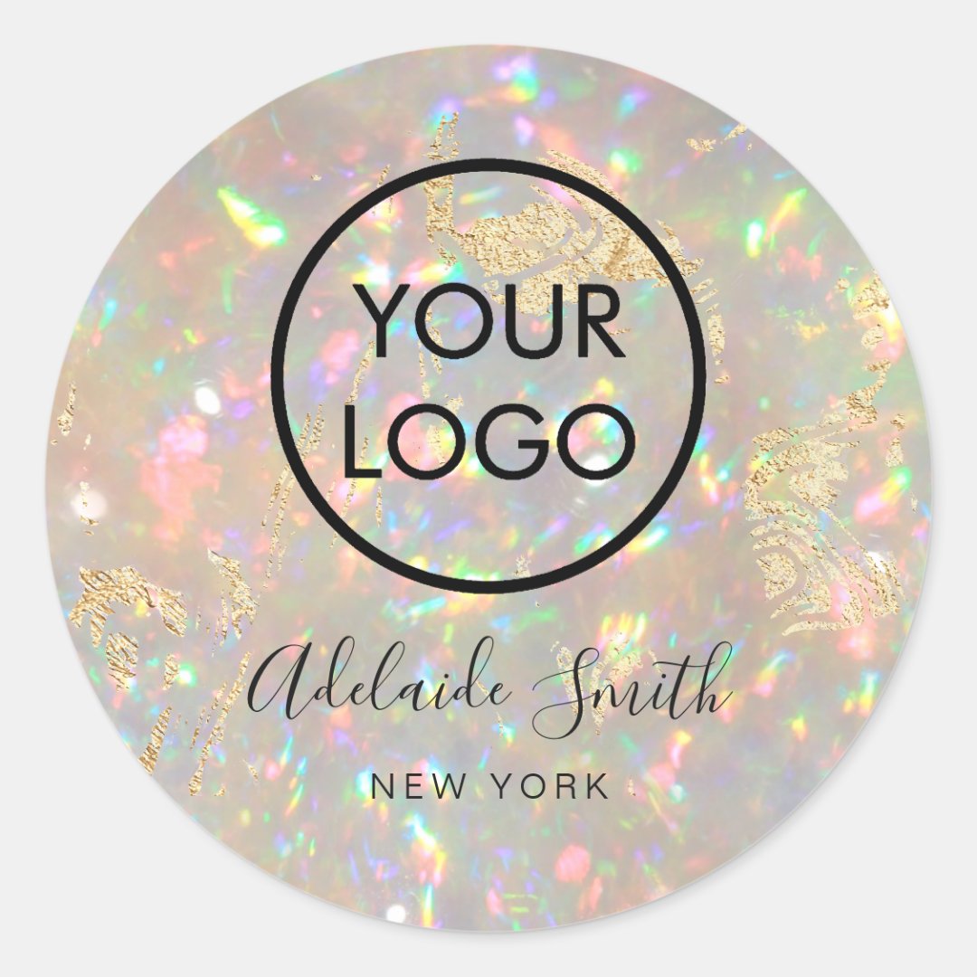 your logo on brilliant opal classic round sticker | Zazzle