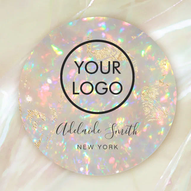 your logo on brilliant opal classic round sticker | Zazzle