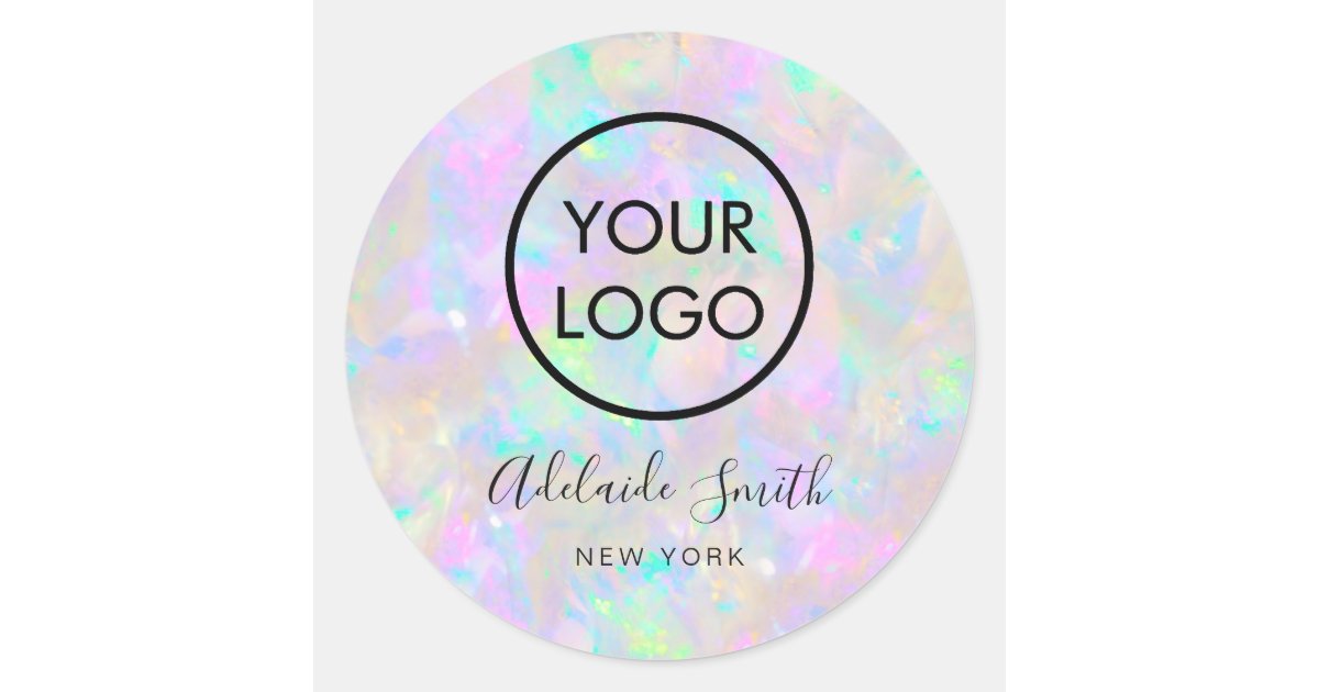 your logo on opal background classic round sticker | Zazzle