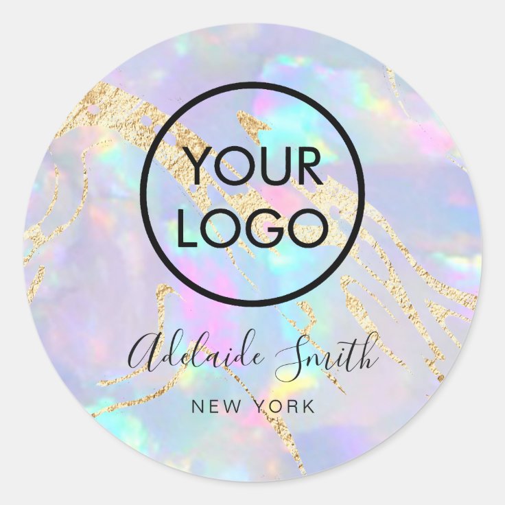 your logo on opal classic round sticker | Zazzle