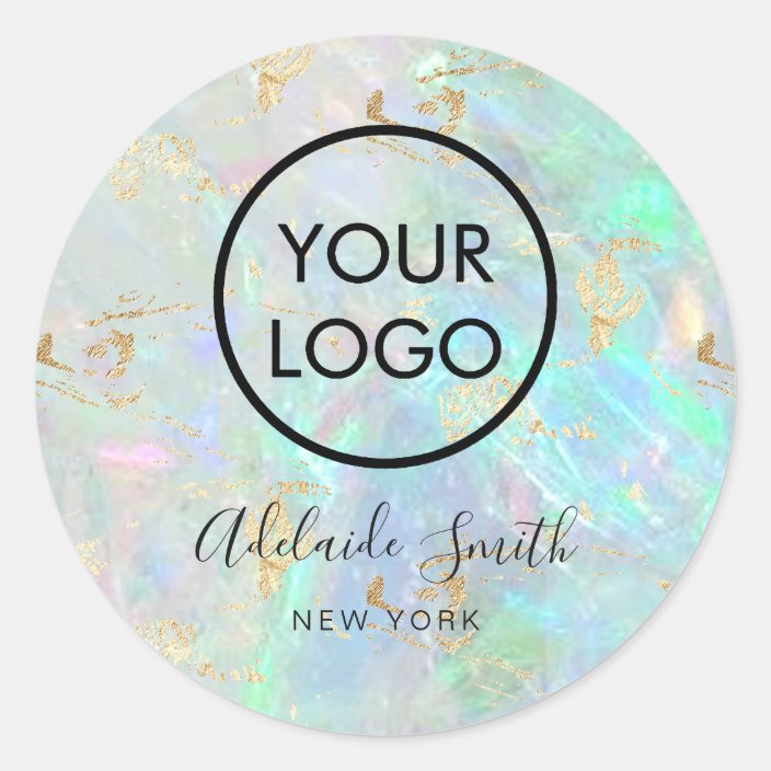 your logo on opal inspired background classic round sticker | Zazzle