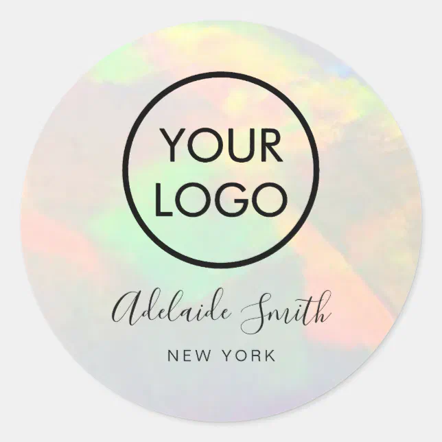 your logo on opal photo classic round sticker | Zazzle