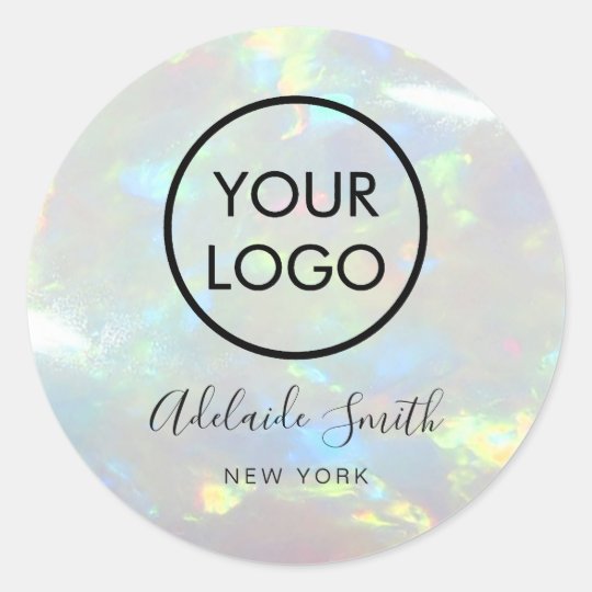 your logo on opal photo classic round sticker | Zazzle.com