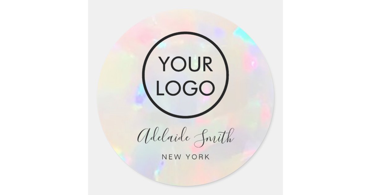your logo on opal texture classic round sticker | Zazzle
