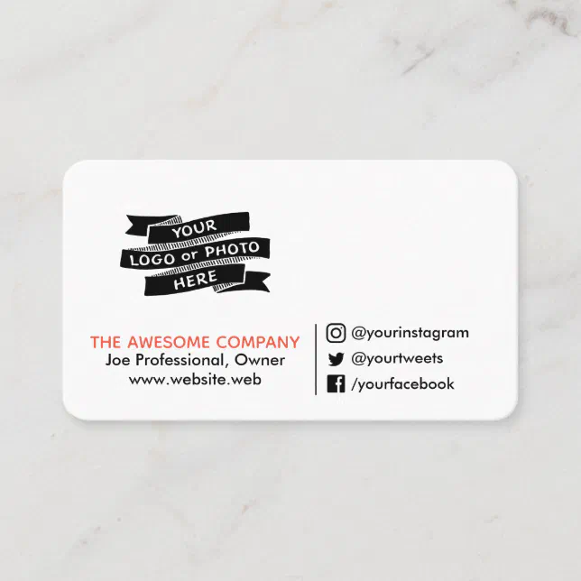 Your Logo or Photo Social Media Icons Professional Business Card | Zazzle