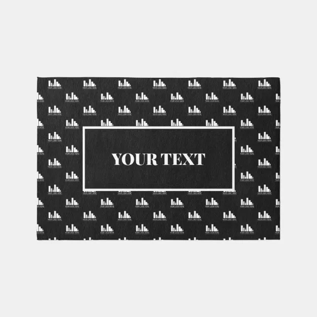 Your Logo Pattern Custom Text Black Background Outdoor Rug | Zazzle