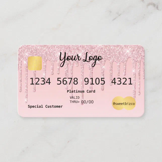 Your Logo Pink Drip Glitter-look Credit Card | Zazzle