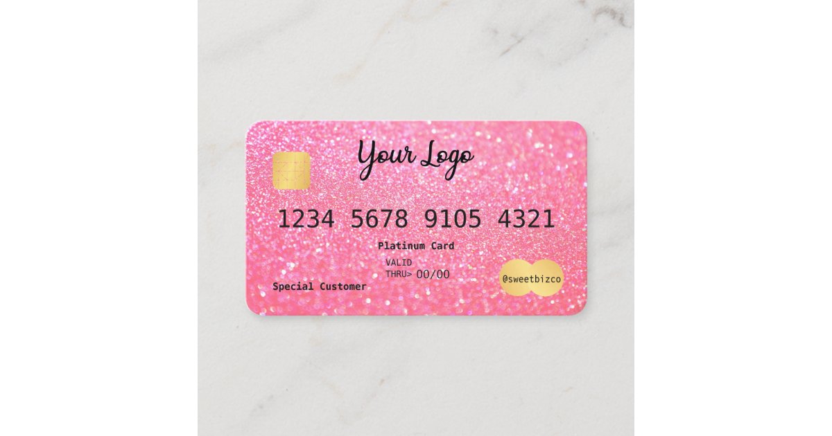 Your Logo Pink Glitter-look Credit Card | Zazzle