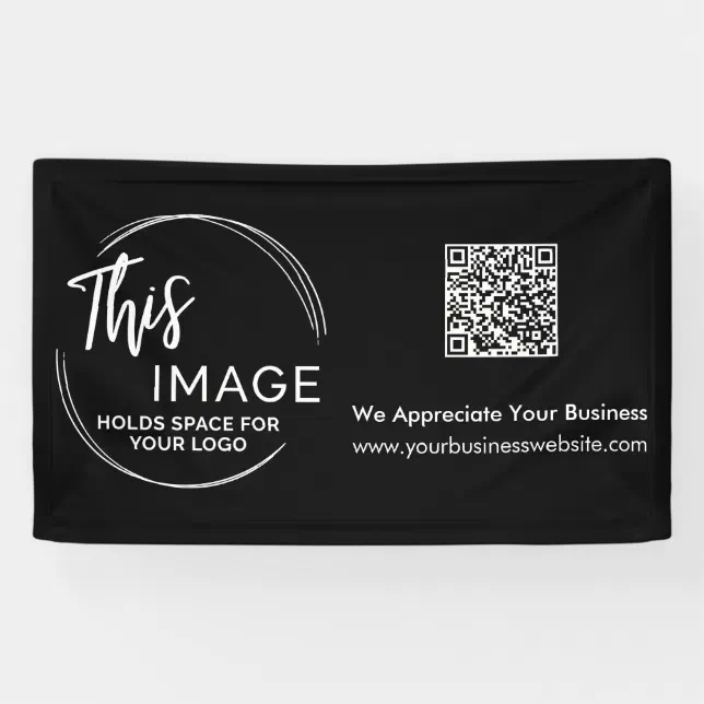 Your Logo & QR Code Business Promo Black Banner | Zazzle