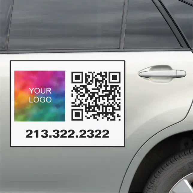 Your Logo QR Code Phone Number Modern Template Car Magnet | Zazzle