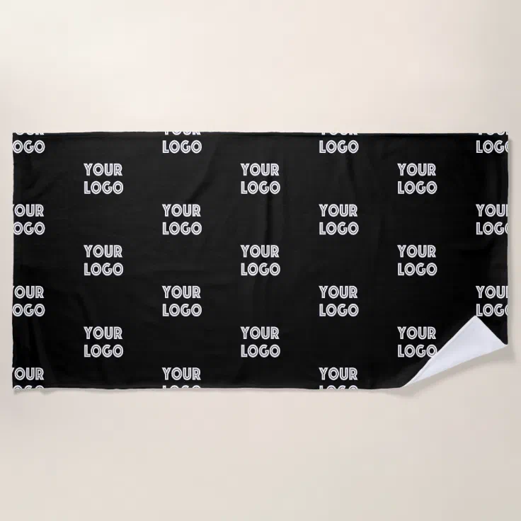 Your Logo Simple Repeating Logo | Black Beach Towel | Zazzle