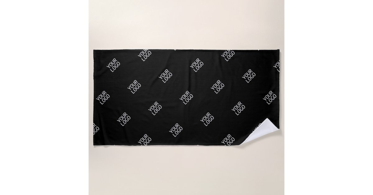 Your Logo Simple Repeating Logo Pattern | Black Beach Towel | Zazzle