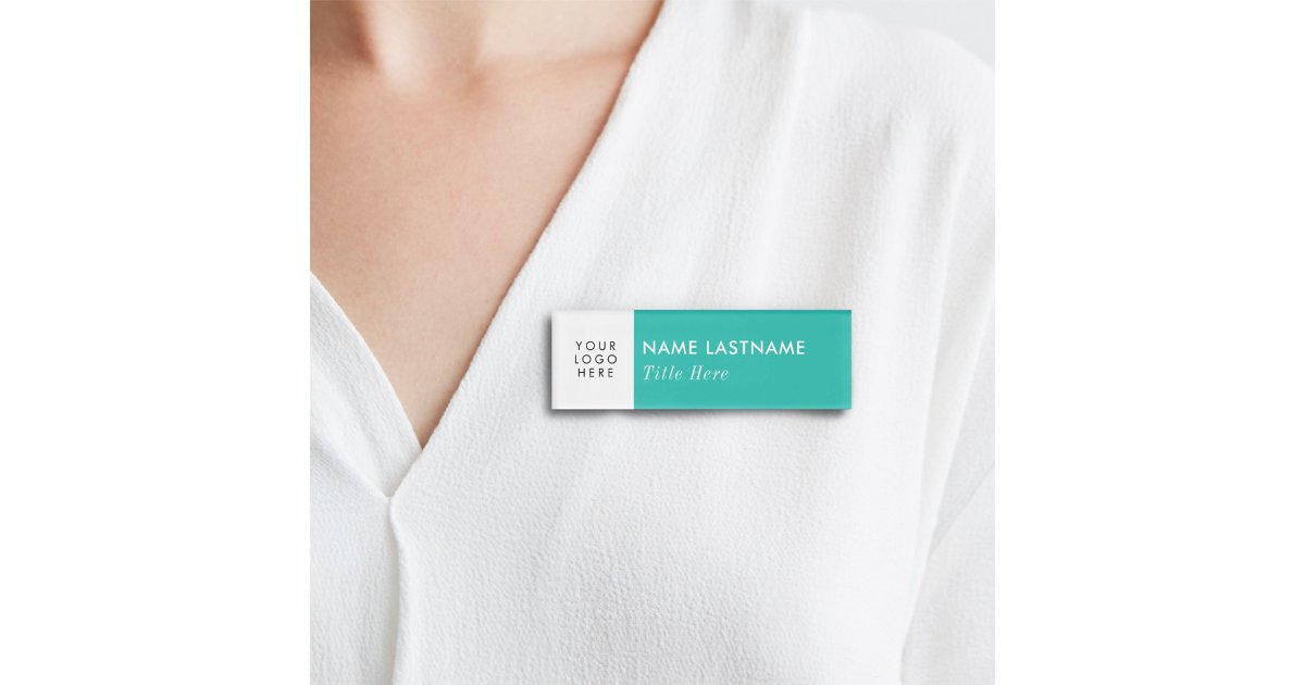 Your Logo Turquoise White Modern Elegant Title Name Tag | Zazzle