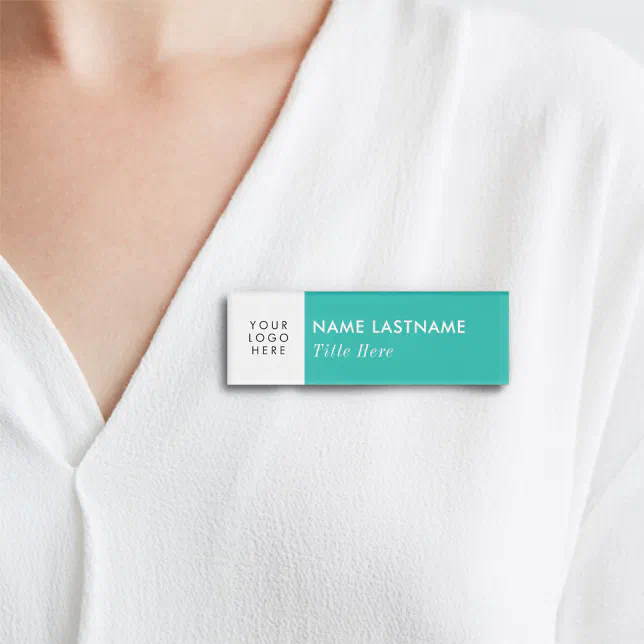 Your Logo Turquoise White Modern Elegant Title Name Tag | Zazzle