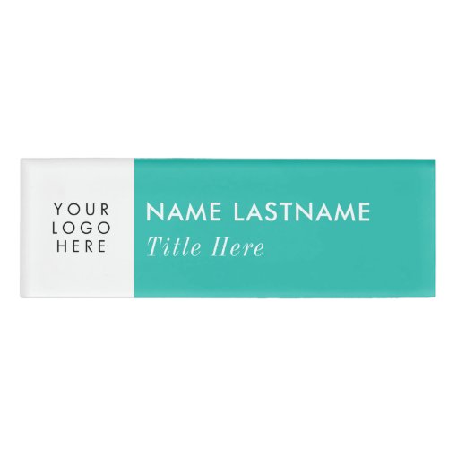 Your Logo Turquoise White Modern Elegant Title Name Tag | Zazzle