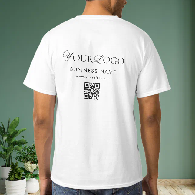 Your Long Business Company Logo QR Code Scan Text T-Shirt | Zazzle