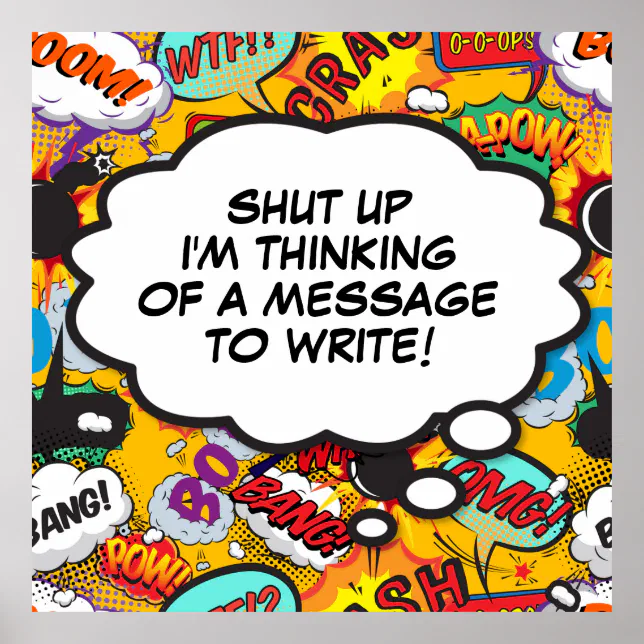 Your Message Think Bubble Fun Retro Comic Book Poster | Zazzle