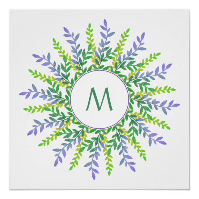 Your Monogram in Leaf Frame custom poster | Zazzle