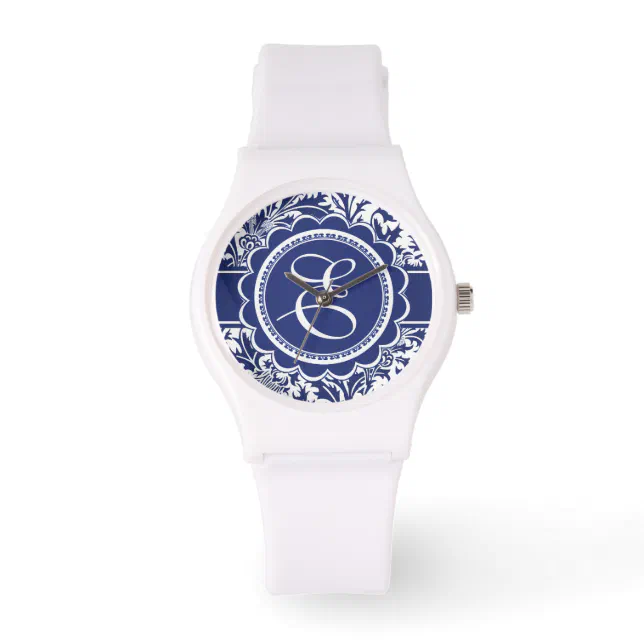 Your Monogram William Morris Blue and White Watch | Zazzle