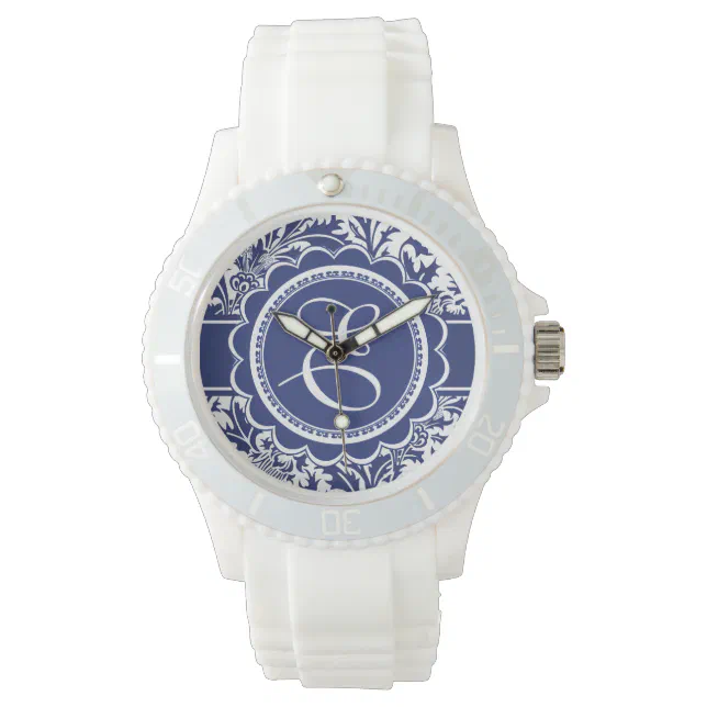 Your Monogram William Morris Blue and White Watch | Zazzle
