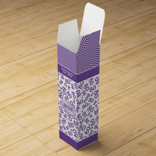 Your Name 80th Birthday Purple Number 80 Pattern Wine Box | Zazzle