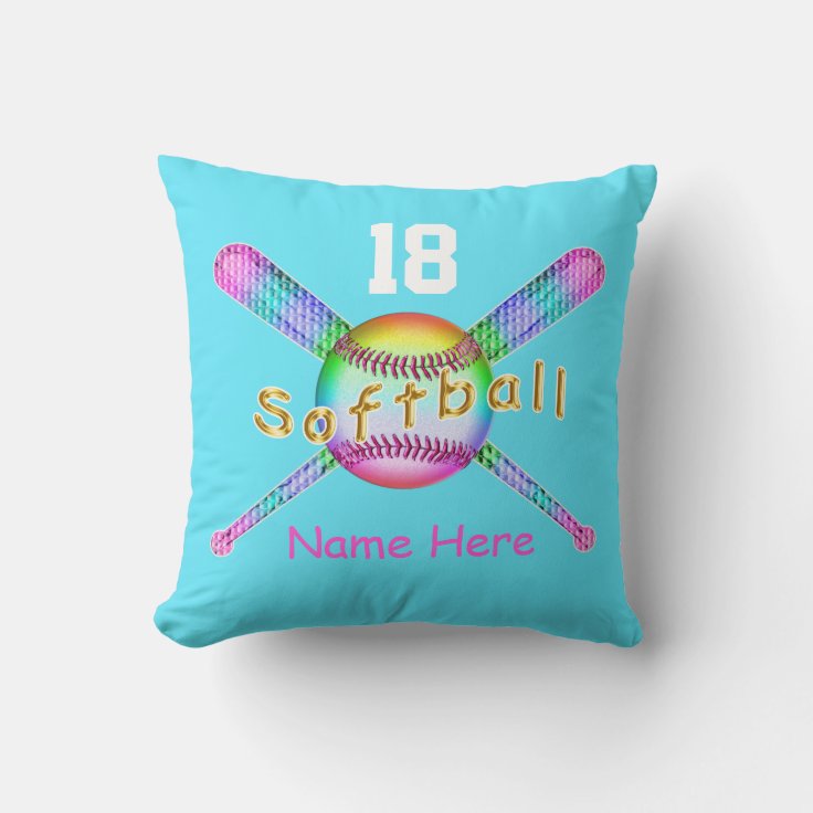 YOUR NAME and NUMBER on Cool Softball Pillows | Zazzle