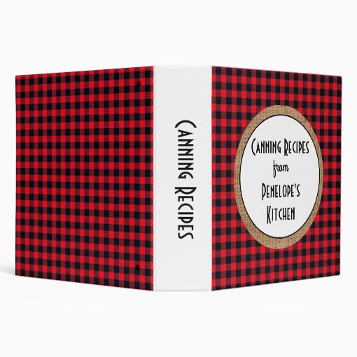 Your Name Burlap and Buffalo Plaid Canning Recipe 3 Ring Binder | Zazzle