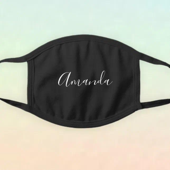Your Name | Elegant Script Black Cotton Face Mask | Zazzle