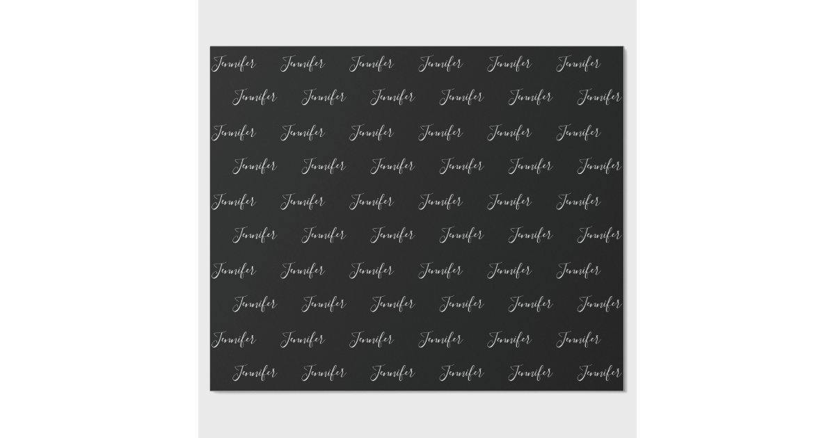 Your Name | Elegant White Script on Black Wrapping Paper | Zazzle
