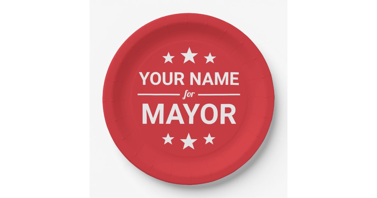 Your Name for Mayor Custom Text & Colors Stars Red Paper Plates | Zazzle