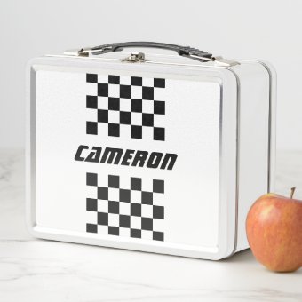 Your Name Fully Editable Colors Checkered Stripe Metal Lunch Box | Zazzle