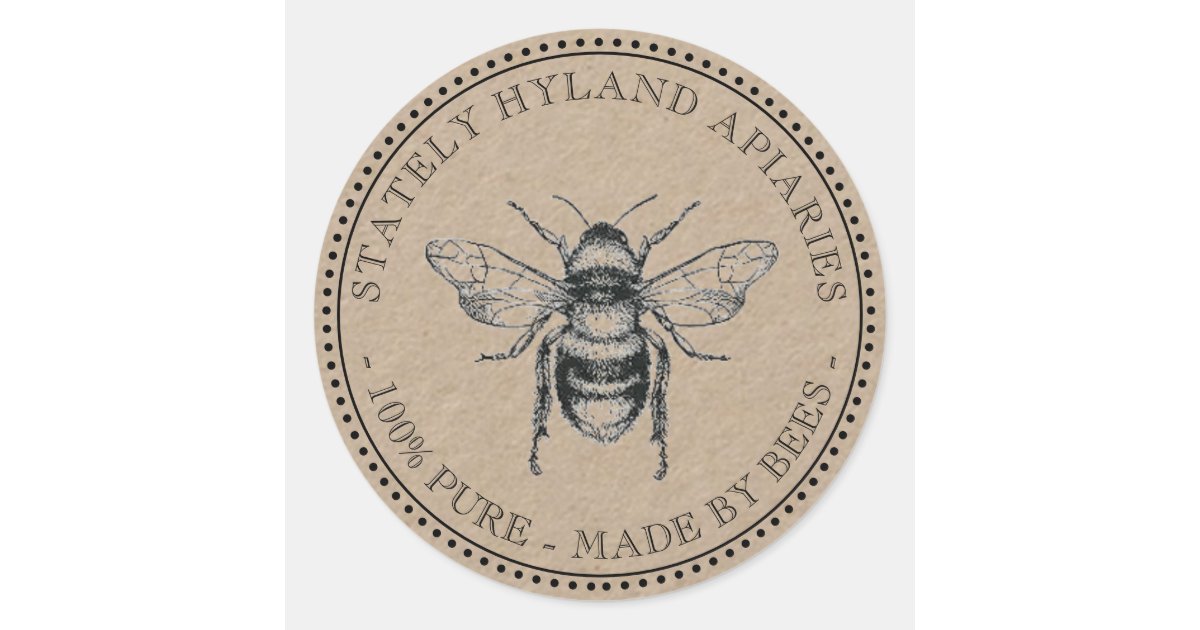 Your Name Here Kraft Vintage Honey Jar Lid Label 2 | Zazzle