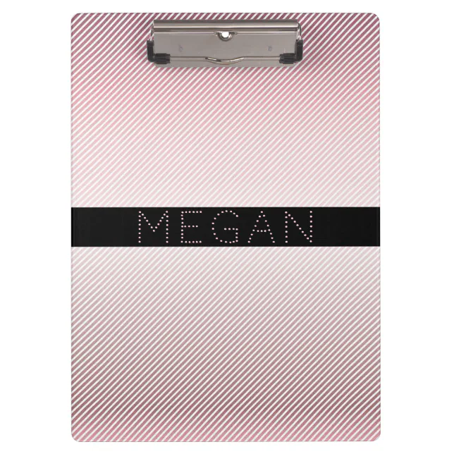 Your Name | Rose Ombre & White Stripes Clipboard | Zazzle