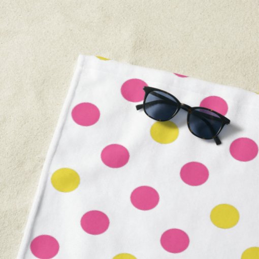 Your Name - Summer Blue and Yellow Polka Dots Beach Towel | Zazzle