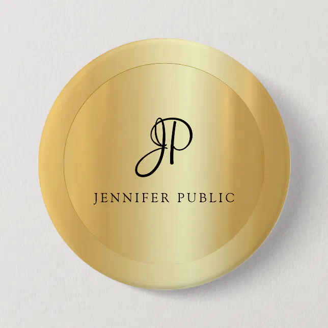 Your Name Text Template Elegant Faux Gold Modern Button | Zazzle