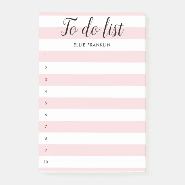 Your Name To-Do List Blush Pink Striped Post-it Notes | Zazzle