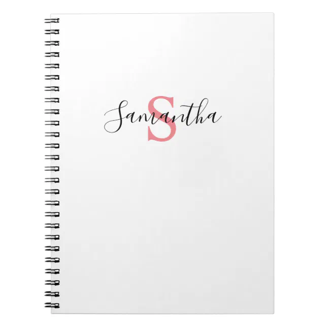 Your Name Typography Monogram - White & Pink Notebook | Zazzle