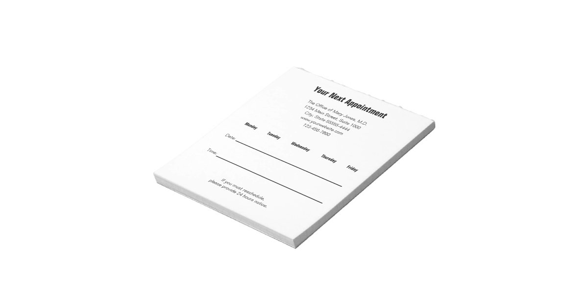 Your Next Appointment Doctor's Office Reminder Notepad | Zazzle