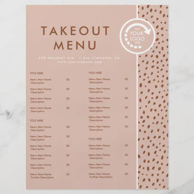 YOUR OWN LOGO Beige & Boho Brown Takeout Menu Flyer | Zazzle