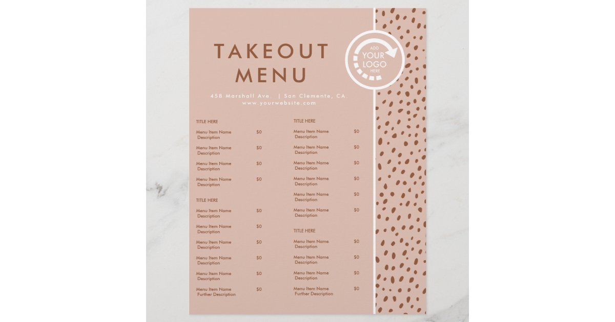 YOUR OWN LOGO Beige & Boho Brown Takeout Menu Flyer | Zazzle