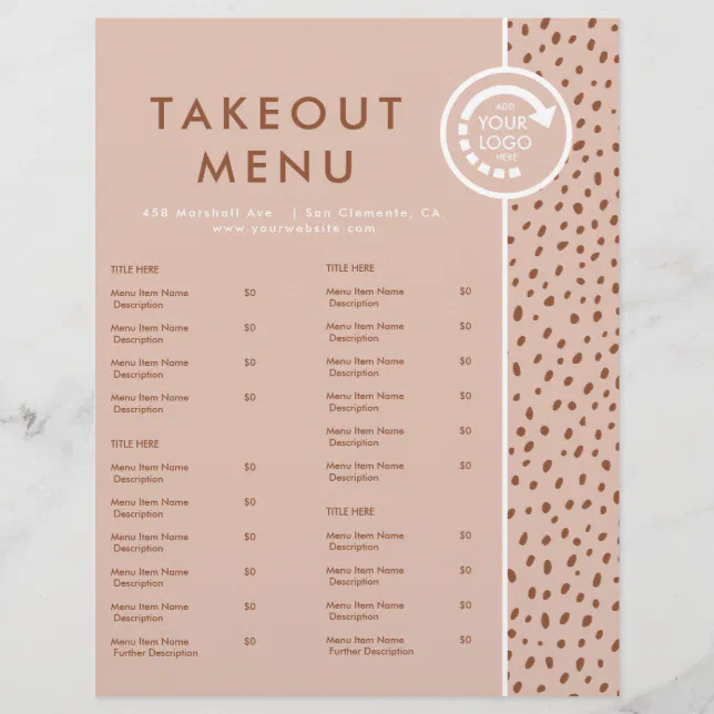 YOUR OWN LOGO Beige & Boho Brown Takeout Menu Flyer | Zazzle