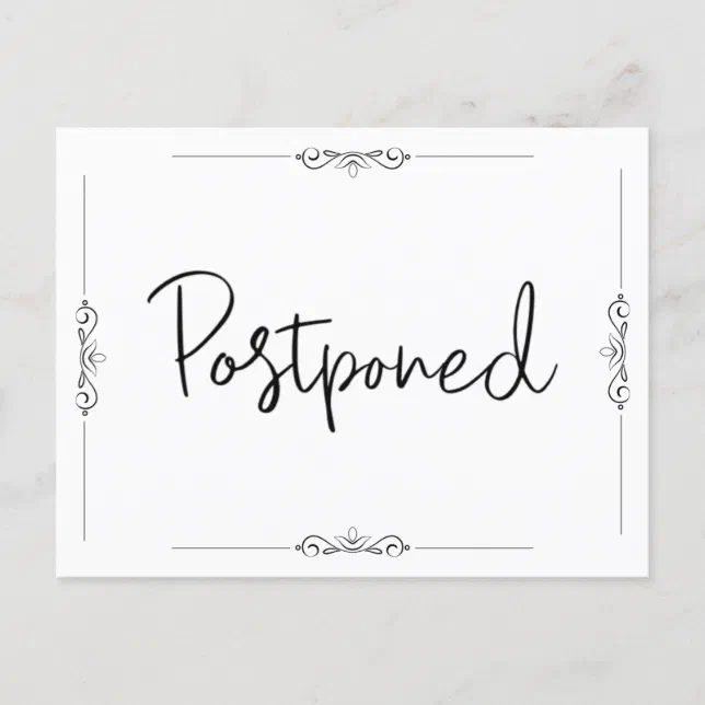 Your Party Event Postponed Handwritten Script Announcement Postcard ...