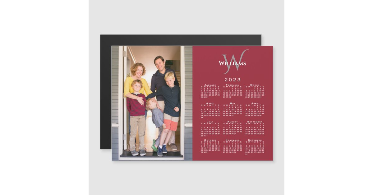 Your Photo 2023 Calendar Monogram Name Red Magnet | Zazzle