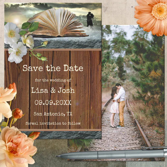 Your Photo Book Lover Library Save the Date Card | Zazzle