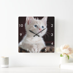 Your Photo Custom Square Clock with White Numbers | Zazzle