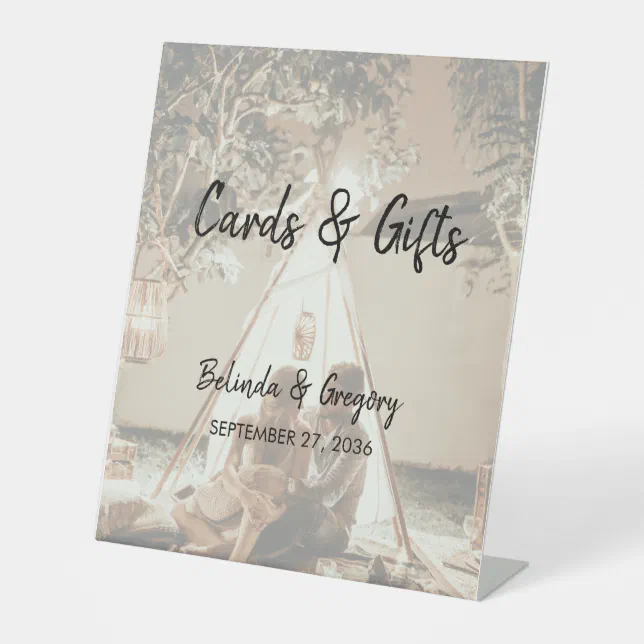 Your Photo Faded Wedding Cards & Gifts Pedestal Sign | Zazzle