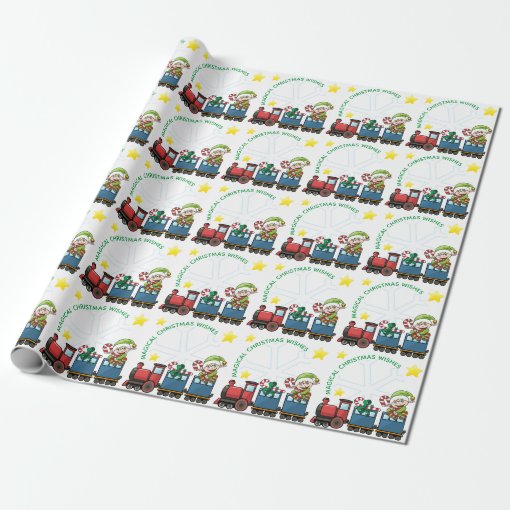 Your Photo Frame Christmas Train and cute, Elf Wrapping Paper | Zazzle