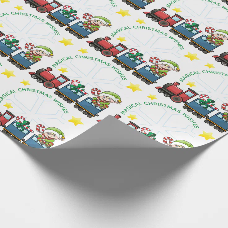 Your Photo Frame Christmas Train and cute, Elf Wrapping Paper | Zazzle